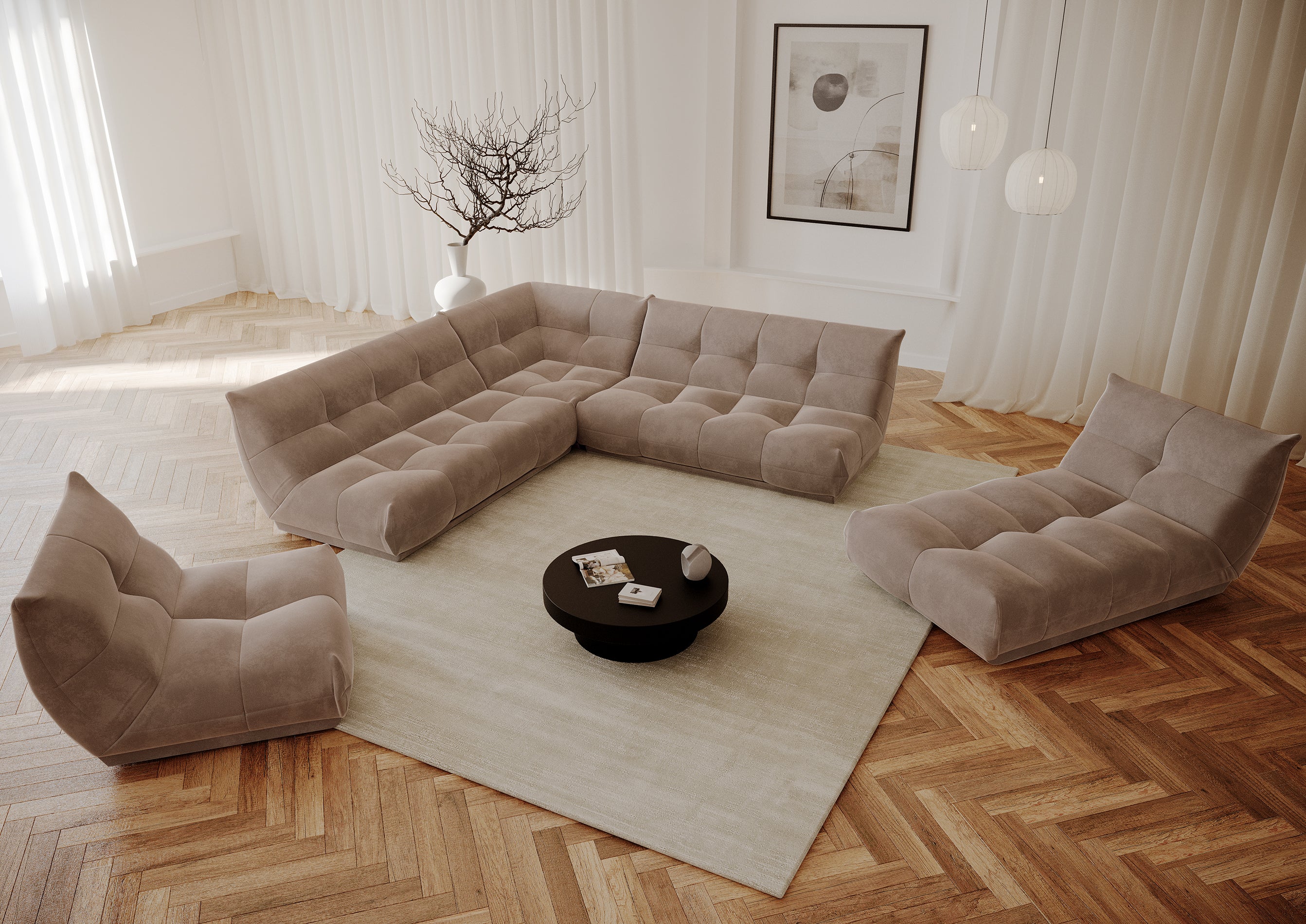 Canapé panoramique modulable XXL COZY Velours– Sia Home