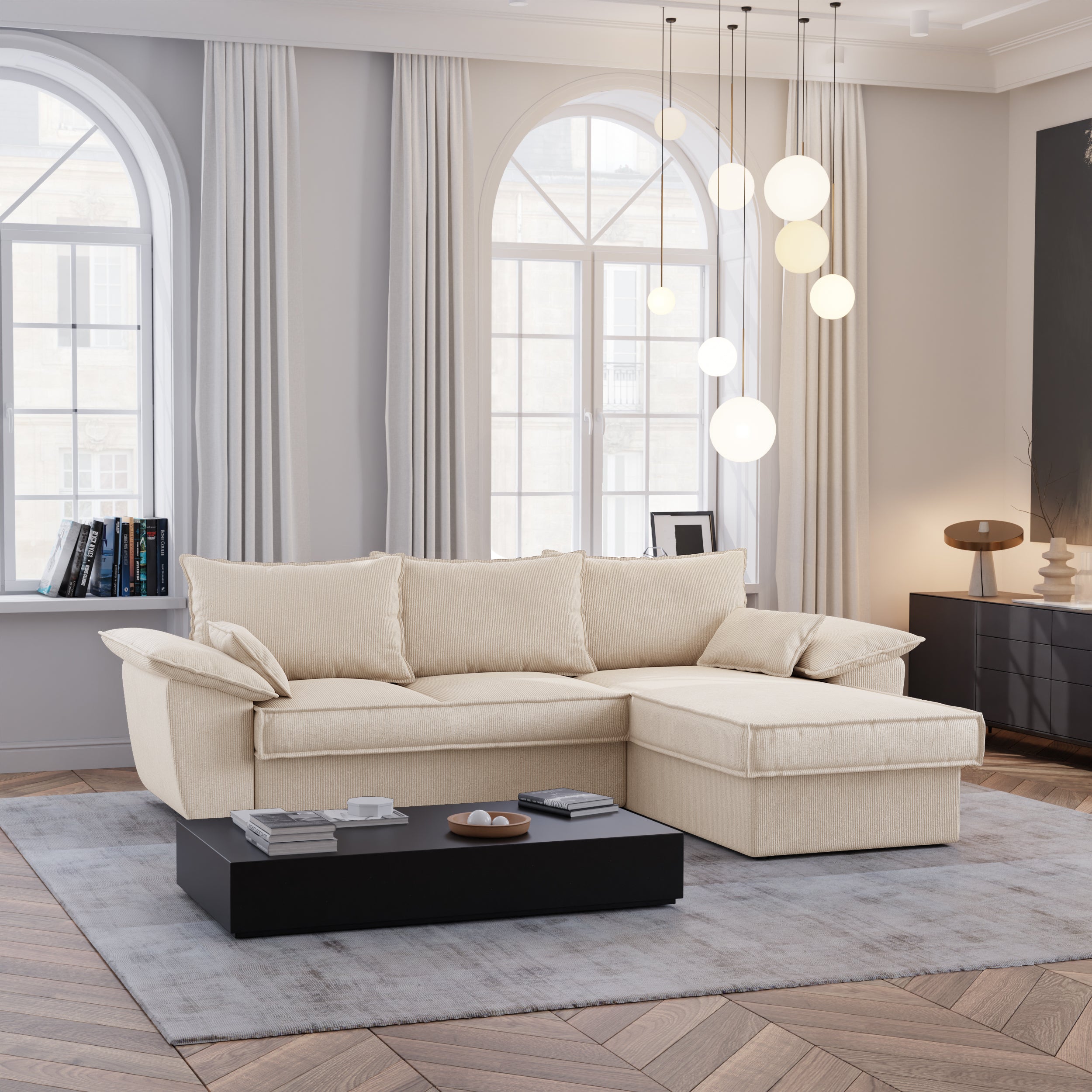 Canapé d'angle droit convertible SASHA Velours côtelé - Avec coffre de– Sia Home