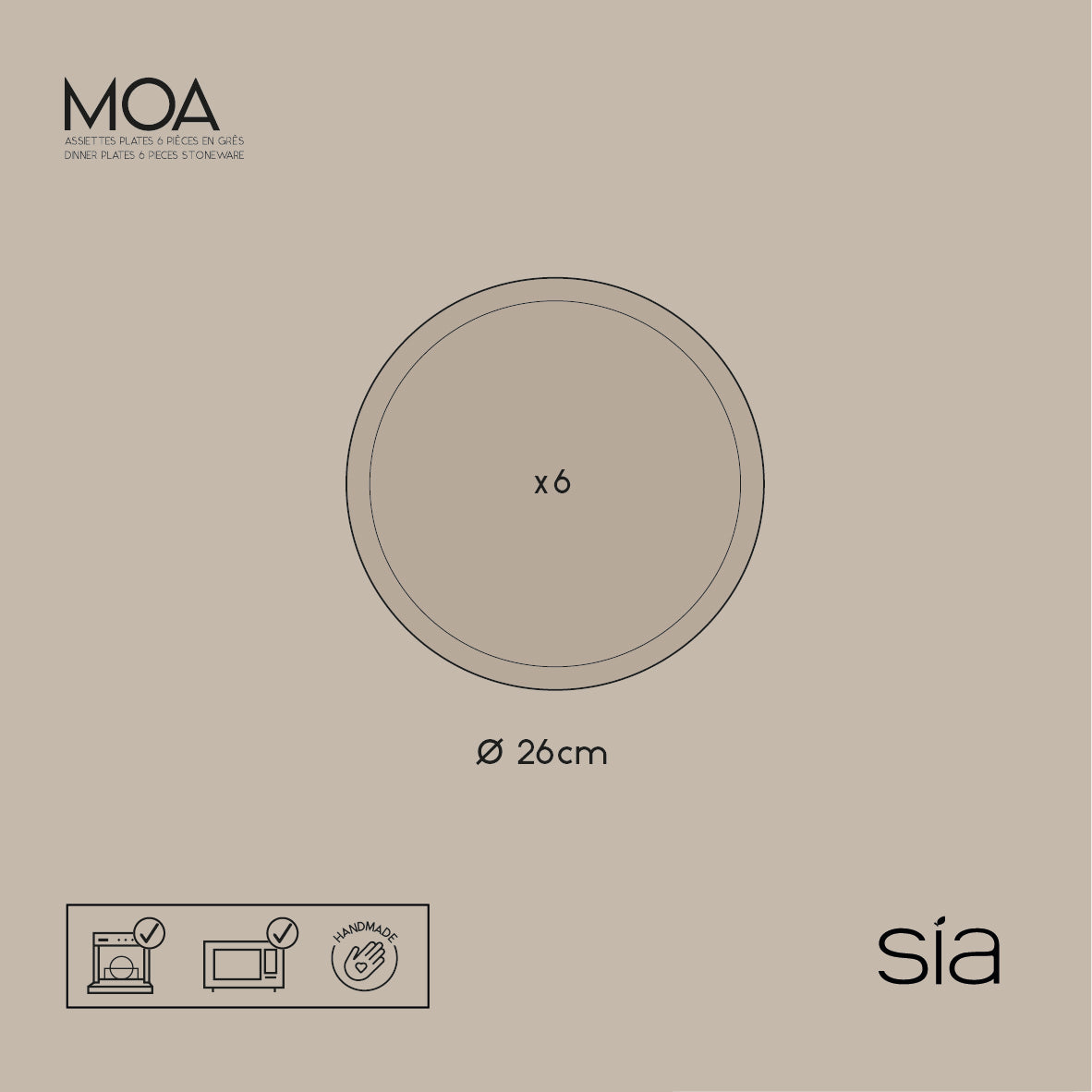 Set de 6 assiettes plates MOA Grès– Sia Home